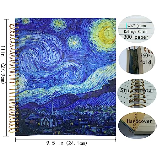 Van Gogh Notebook Large Spiral Notebook College Ruled 11" x 9.5" and 300 Pages,Durable Hardcover Spiral Notebook College Spiral Aesthetic Journal Notebook
