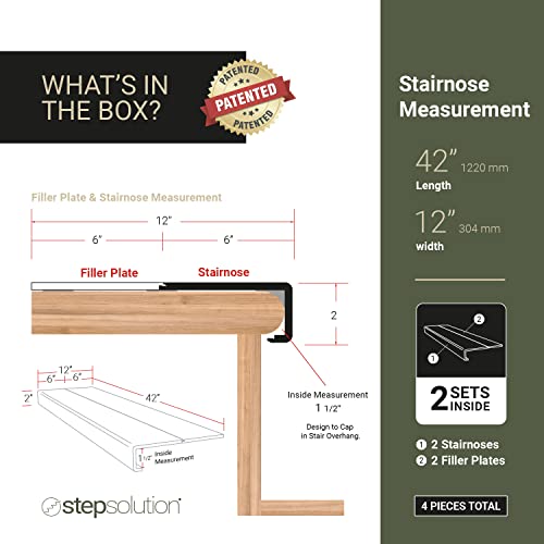 Step Solution 2 Stair Steps Kit - Includes 2 Stair Treads with Bullnose and 2 Fillers Combo - Vinyl Planks on Stairs - Match Home Depot Vinyl Floor Colors - 12" W x 42" L - Fresh Oak Color