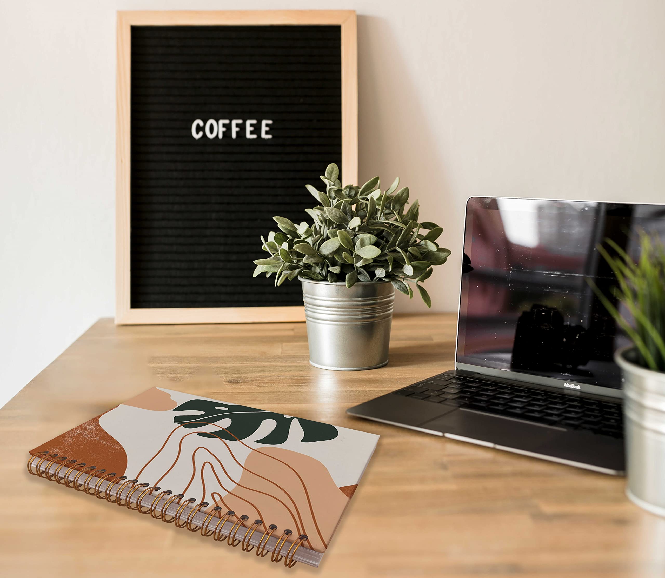 NEGIGA Boho Abstract Random Shapes Botanical Leaf Lined Spiral Journal Notebook 8.3×5.5 Inches Hardcover College Ruled Notebook Journal for Work Note Taking Journaling,Boho Gifts for Women Girls