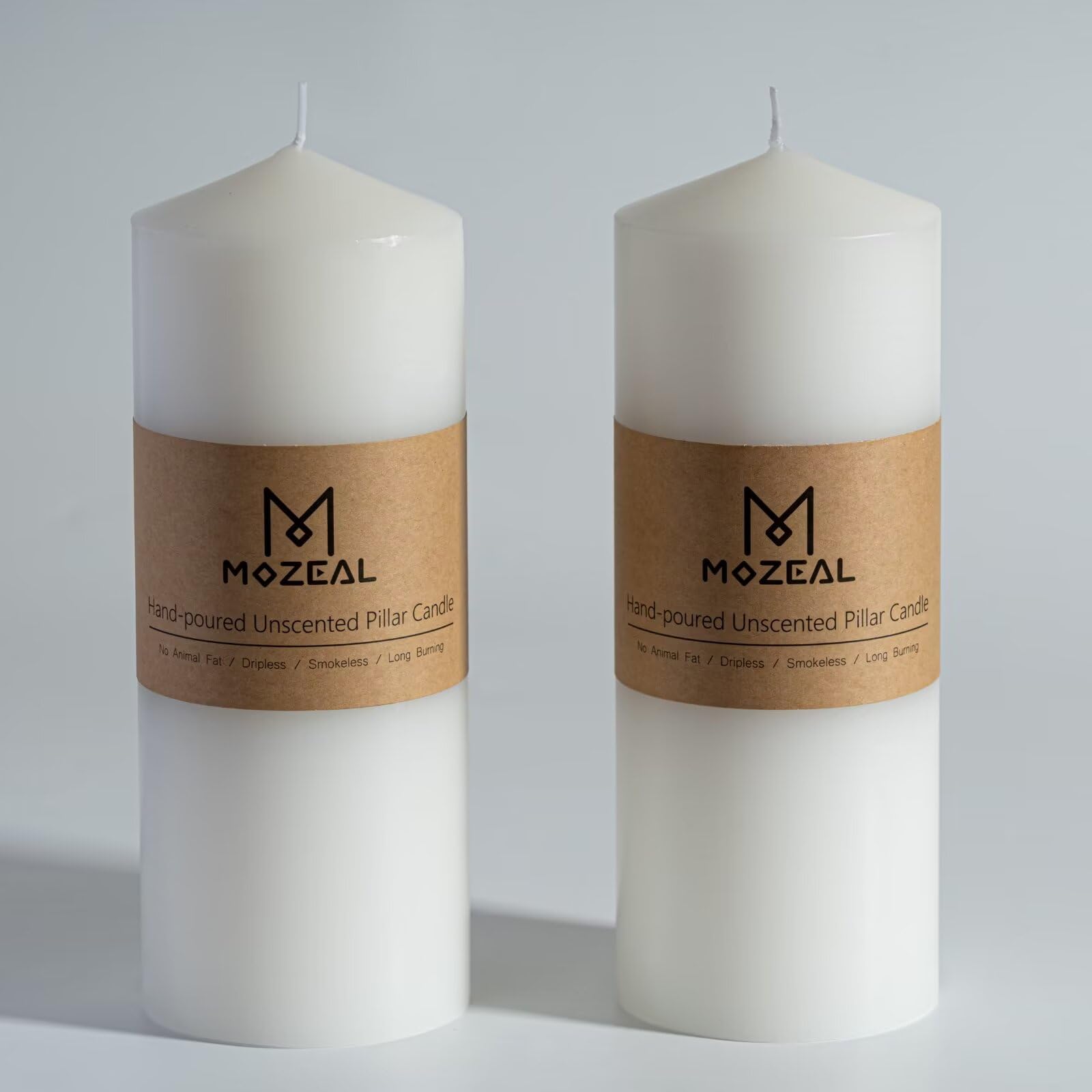 MOZEAL 3" x 8" Hand-Poured Unscented Candles,Large White Pillar Candles Set of 2,No Drip,Approx 120 Hours Long Burning,Wedding,Dinner,Christmas and Home Decor(3 Inch Diameter 8 Inch Height)