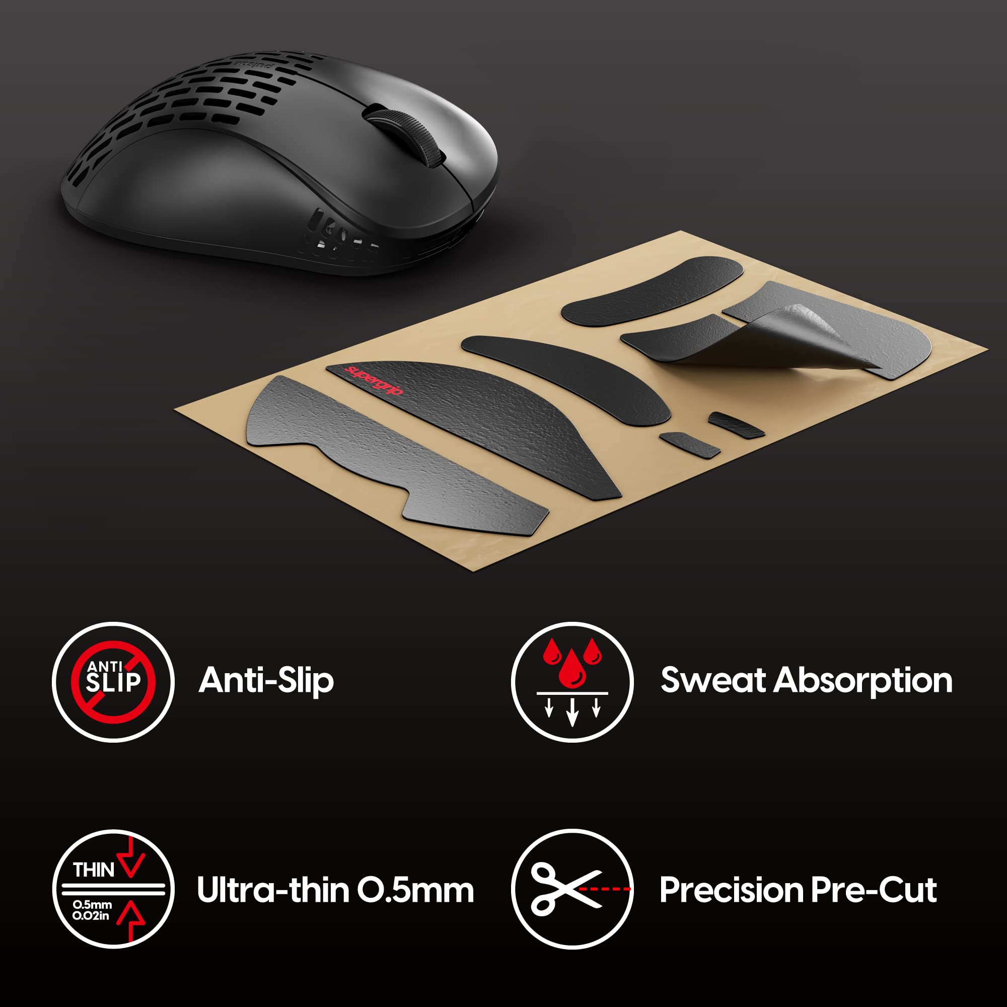 Pulsar Gaming Gears SUPERGRIP Griptape Set for Xlite V2 Medium Sweat Absorbing High Performance Anti Slip 3M Adhesive no Residue Mouse Grip Tape Ultra-Thin 0.5mm (0.02in)