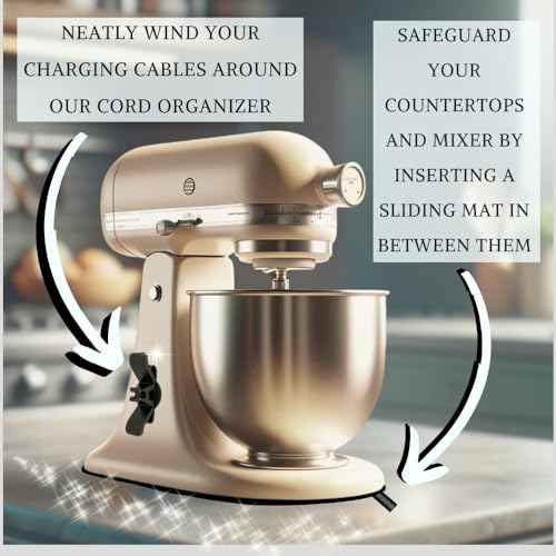 Heimn Sliding Mat and two Cord Organizers compatible with KitchenAid 4.5-5 Qt Tilt-Head Stand (4.5-5Qt Black Mat+2xBlack Kitchen Accessories, 22x38-8.66x14.96")