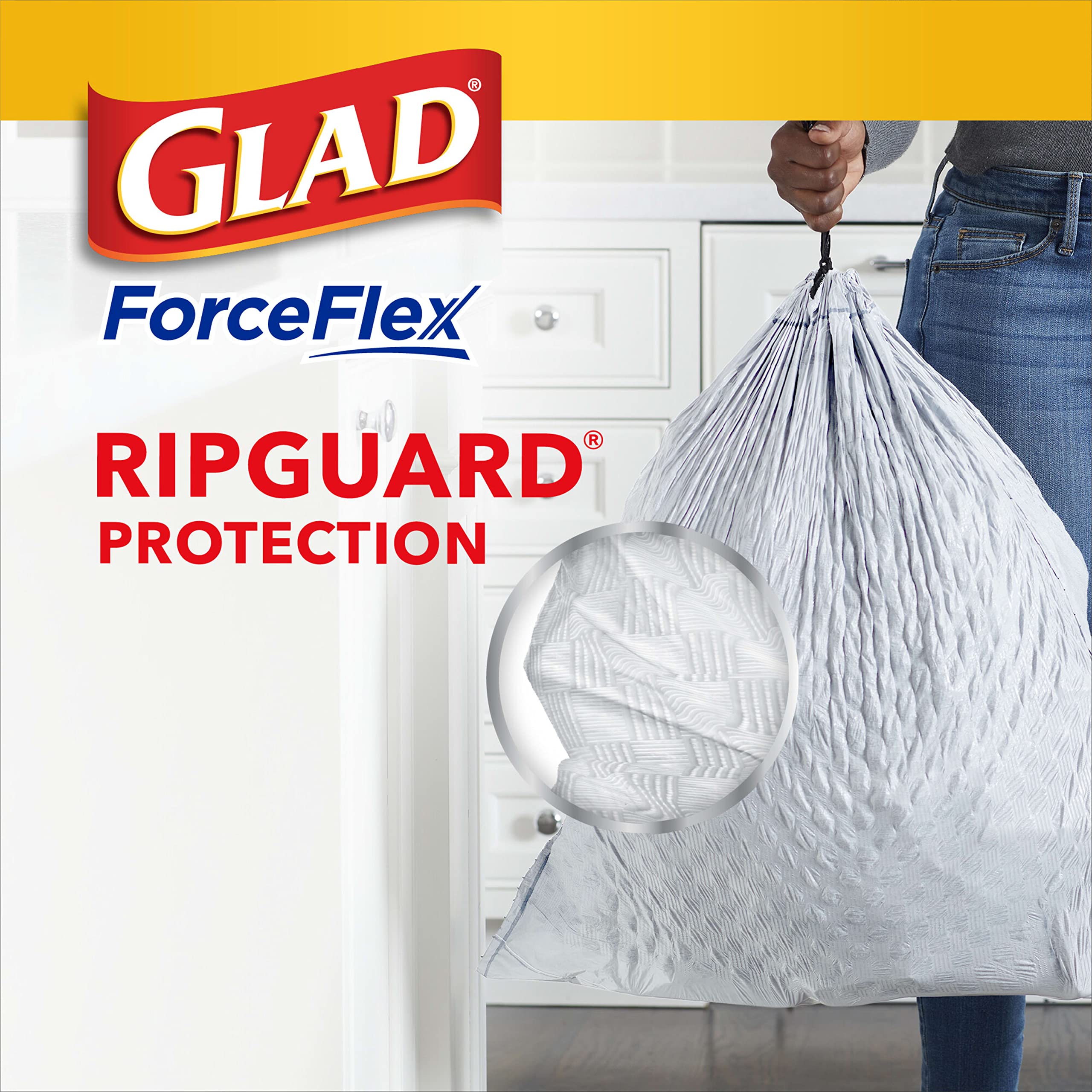 Glad Tall Kitchen Quick-Tie Trash Bags, OdorShield 13 Gallon White Trash Bag, Gain Moonlight Breeze with Febreze Freshness, 40 Count (Package May Vary)