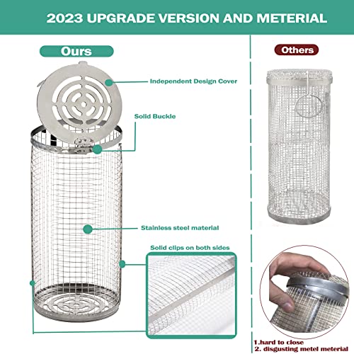2pcs Rolling Grilling Basket - Stainless Steel BBQ Grill Mesh for Vegetables, Fish and French Fries, Round Stainless Steel Grill Mesh (Pack of (M+L))