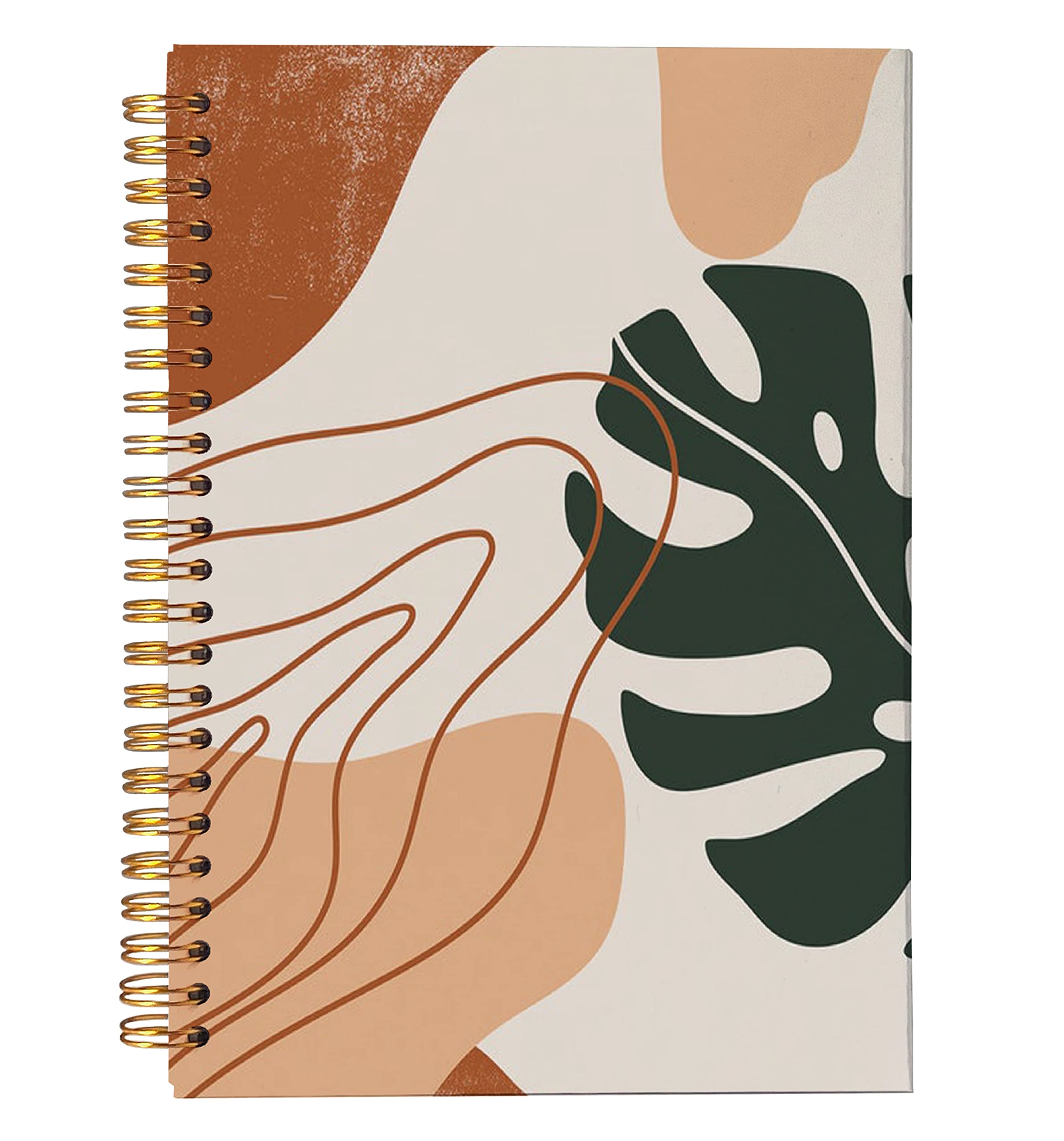 NEGIGA Boho Abstract Random Shapes Botanical Leaf Lined Spiral Journal Notebook 8.3×5.5 Inches Hardcover College Ruled Notebook Journal for Work Note Taking Journaling,Boho Gifts for Women Girls