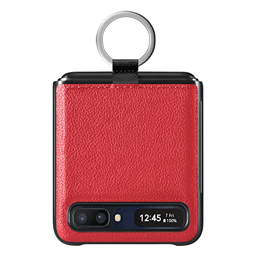 DENUVI Slim Finger Ring Holder Leather Case for Samsung Galaxy Z Flip 3 Flip4 Flip 4 Flip3 5G Folding Cell Phone Cover,red,for Samsung Z Flip 3