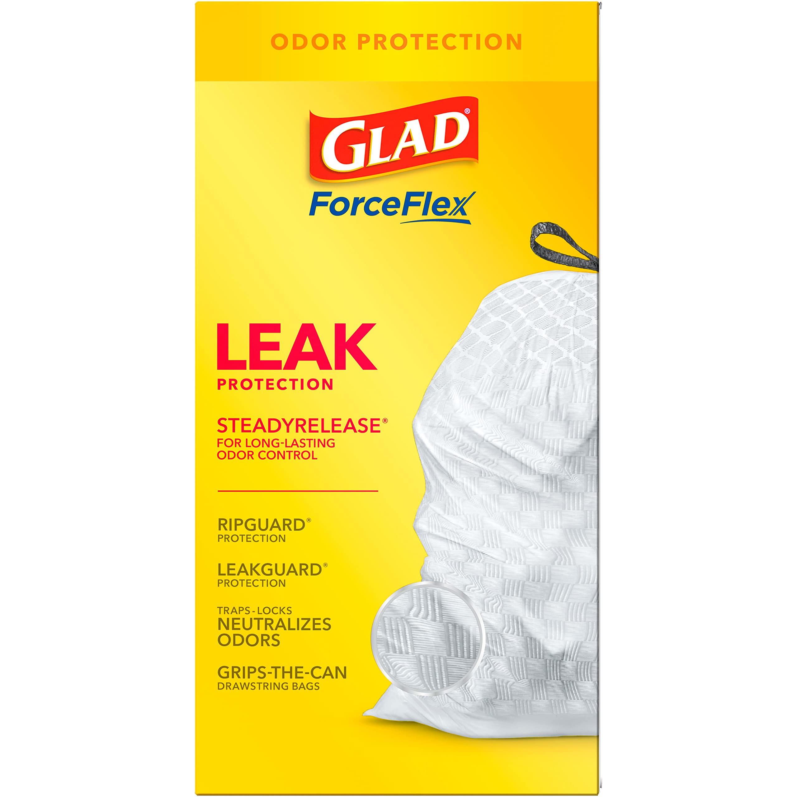 Glad Tall Kitchen Quick-Tie Trash Bags, OdorShield 13 Gallon White Trash Bag, Gain Moonlight Breeze with Febreze Freshness, 40 Count (Package May Vary)