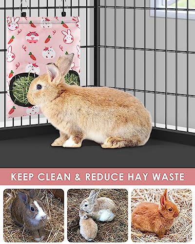 Bissap Rabbit Hay Feeder Bag, 2 Holes Hanging Hay Feeder Guinea Pig Hay Bag for Rabbits Bunny Chinchillas Hamsters Rats and Other Small Pets Small Animal - S (Pink)