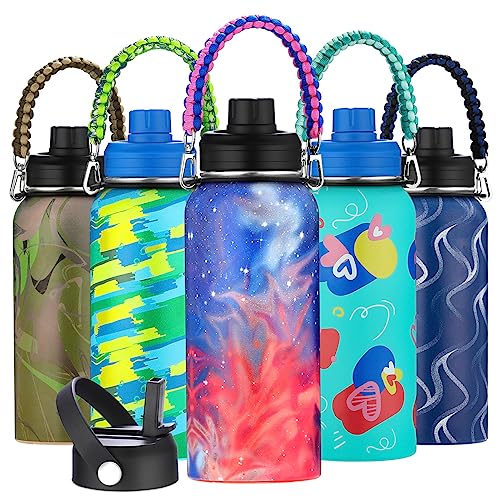 WEREWOLVES Personalized Insulated Water Bottle with Paracord Handle Straw Lid & Spout Lid, Vacuum Stainless Steel Wide Mouth Water Bottle for Adults 24 oz, 32 oz, 40 oz