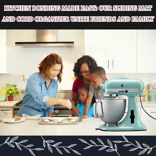 Heimn Sliding Mat and two Cord Organizers compatible with KitchenAid 4.5-5 Qt Tilt-Head Stand (4.5-5Qt Black Mat+2xBlack Kitchen Accessories, 22x38-8.66x14.96")