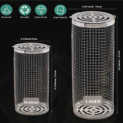 2pcs Rolling Grilling Basket - Stainless Steel BBQ Grill Mesh for Vegetables, Fish and French Fries, Round Stainless Steel Grill Mesh (Pack of (M+L))