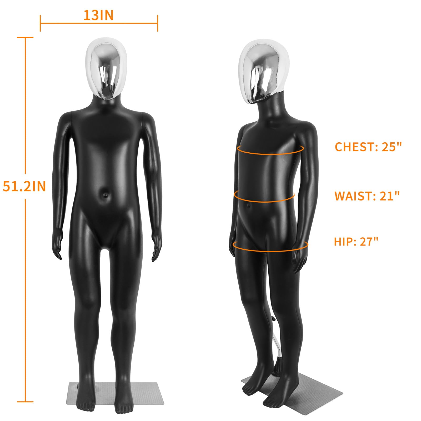 SHAREWIN Kids Mannequin Full Body 43.3 Inches, Black Children Dress Form Adjustable Mannequin Torso, Realistic Adjustable Detachable Manikin Body Display with Metal Base for Child