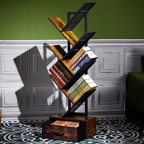 HOYRR bookshelf,tree bookshelf,6 shelf tree bookshelf,vintage color ironwood book organizer,bedroom tree bookshelf,home office tree bookshelf,bookshelf with drawers,tree book storage