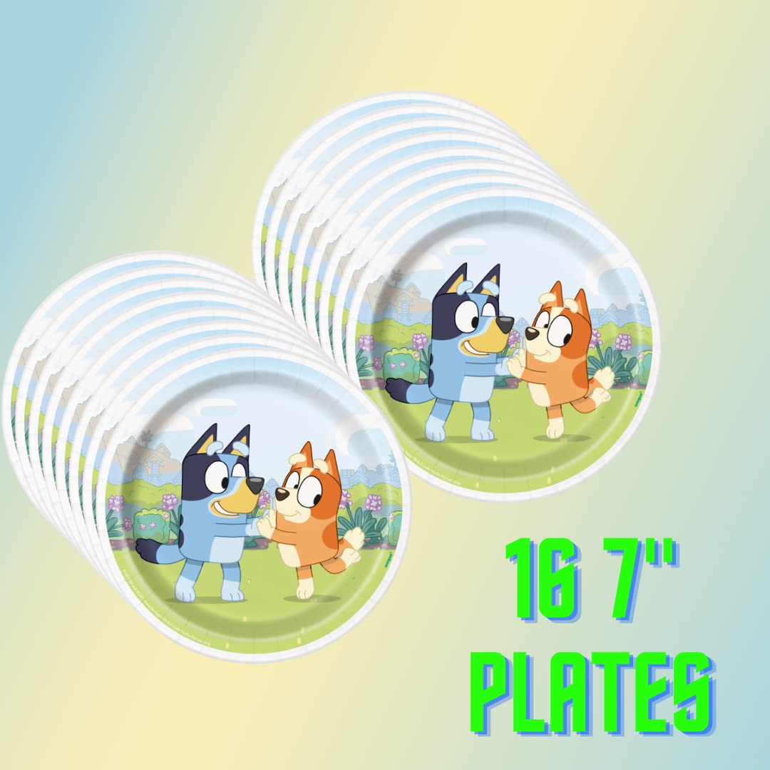 Bluey Birthday Decorations - Bluey Birthday Party Supplies for your Bluey Party featuring Bluey Party Decorations and Bluey Plates and Napkins and Tableware for 16 guests.
