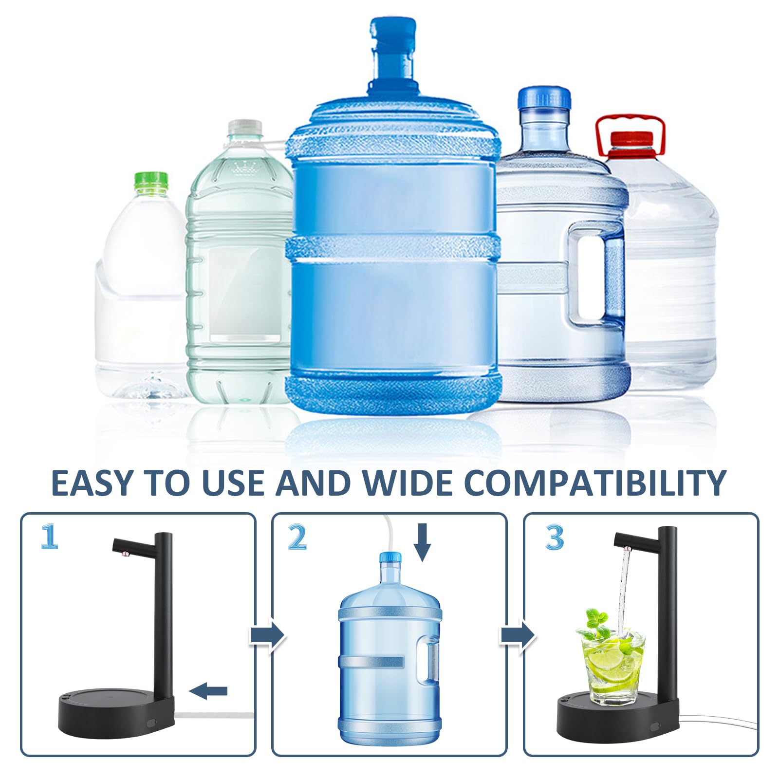 5 Gallon Water Dispenser, Desktop Water Dispenser Countertop Water Pump Electric, Portable Water Dispenser USB-C Charging for Indoor Outdoor Using - Black