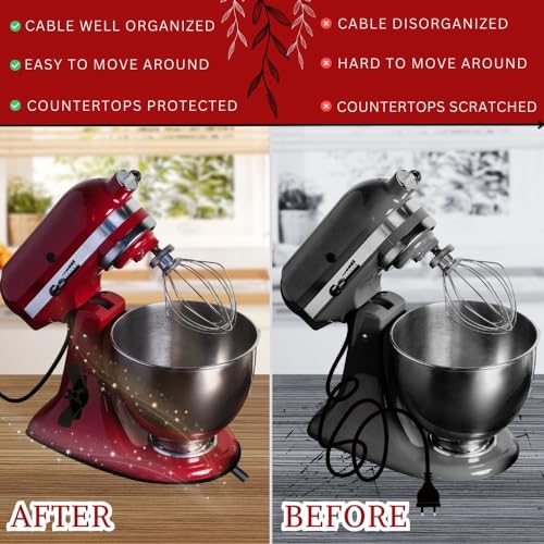 Heimn Sliding Mat and two Cord Organizers compatible with KitchenAid 4.5-5 Qt Tilt-Head Stand (4.5-5Qt Black Mat+2xBlack Kitchen Accessories, 22x38-8.66x14.96")