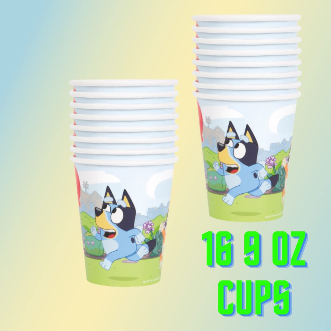 Bluey Birthday Decorations - Bluey Birthday Party Supplies for your Bluey Party featuring Bluey Party Decorations and Bluey Plates and Napkins and Tableware for 16 guests.