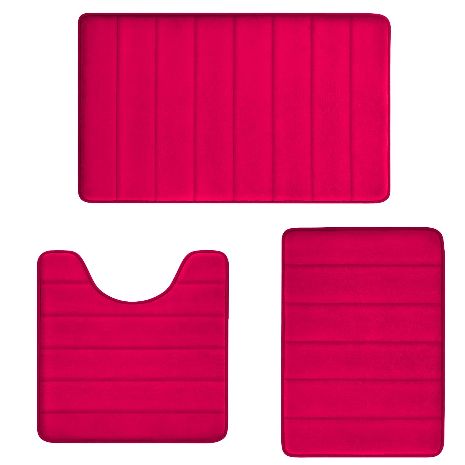 RUN HELIX Red Bathroom Rugs Memory Foam Bath Mat Set 3 Piece Non-Slip Rugs,Absorbent Shaggy Rugs,Machine Wash, Perfect Plush Mats,Washable Carpets with U-Shaped Toilet Rug-Rug