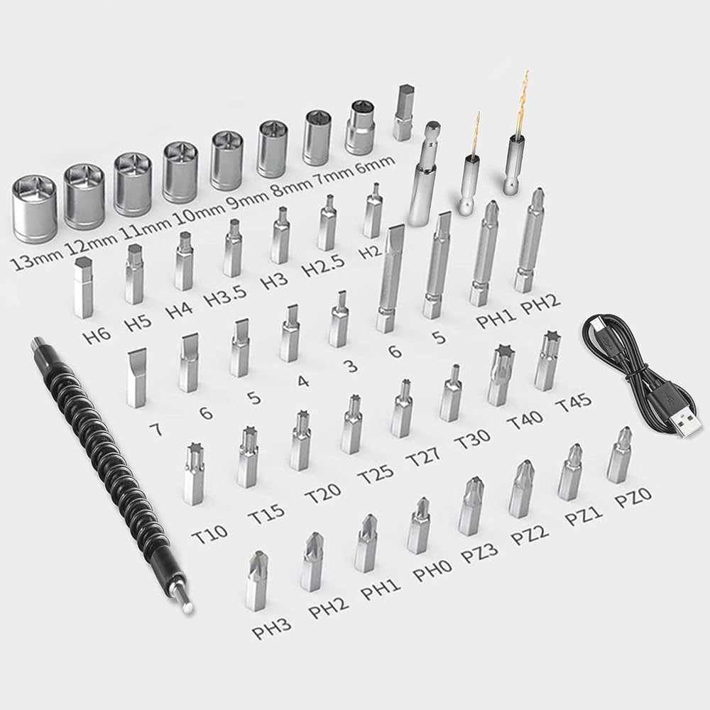 RealWork Electric Screwdriver, 4V Cordless screwdriver with rechargeable 1500mah Li-ion Battery, Includes screwdriver bit, sockets, Flex Shaft. LED Working light, Hard Plastic Carry Case