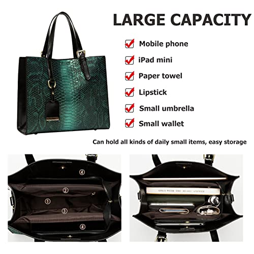 myfriday 3pcs Vegan Leather Tote Shoulder Bag for Women, Snake Pattern Large Top Handle Bags Set