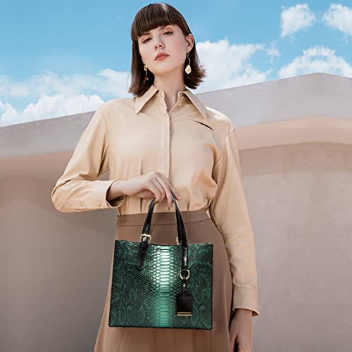myfriday 3pcs Vegan Leather Tote Shoulder Bag for Women, Snake Pattern Large Top Handle Bags Set