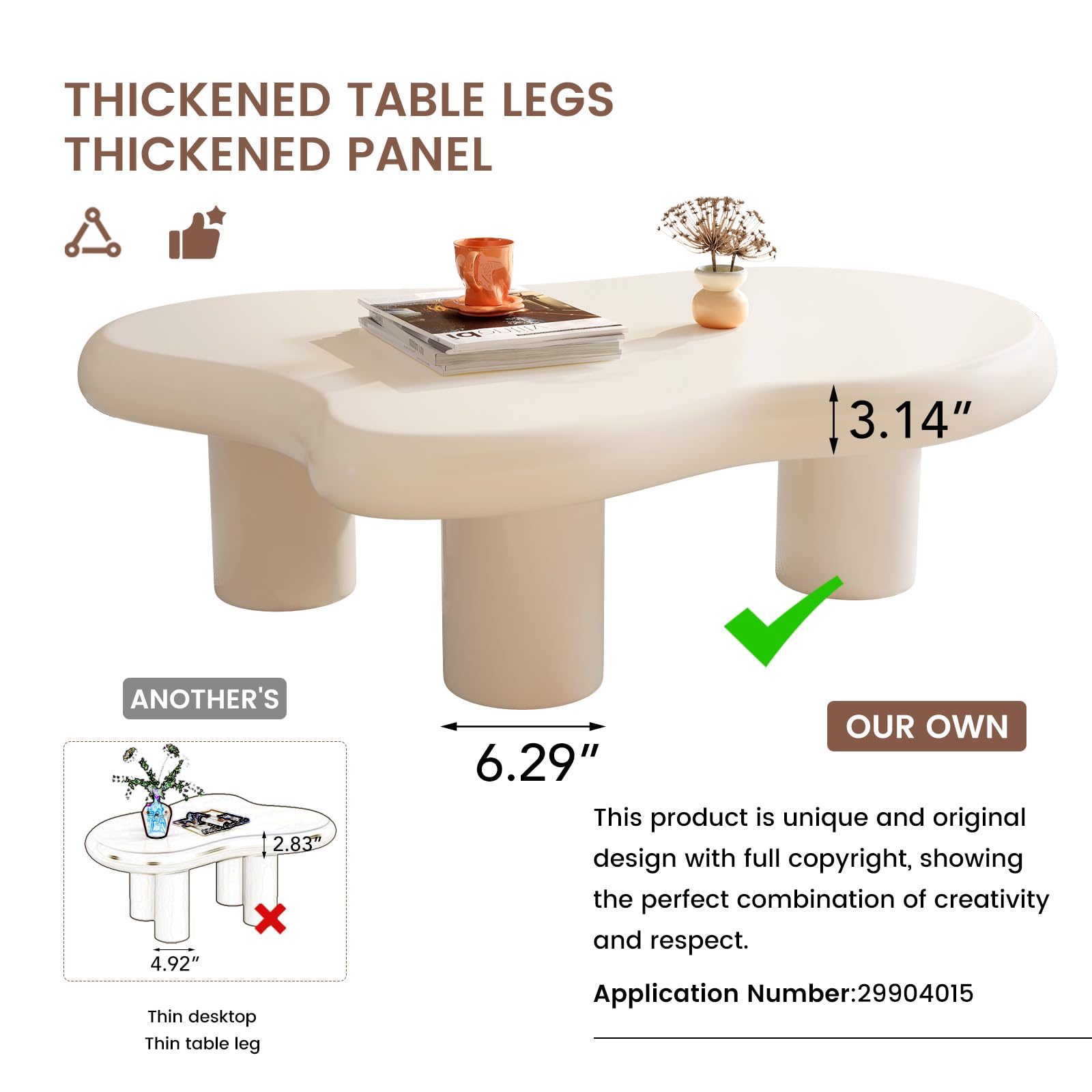 Guyii Cloud Coffee Table, Black Coffee Table for Living Room, Cartoon Irregular Indoor Tea Table, Modern End Table with 3 Legs (White, 41.02 Inch)