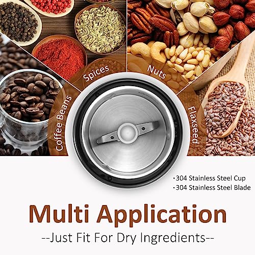 Telcuisine Coffee Bean Grinder, 200ml Small Coffee Grinder Electric Espresso Grinder with 304 Stainless Steel Blades for Beans, Nuts, Herbs, Grain and Salt, Spice Grinder with Cleaning Brush, 200W