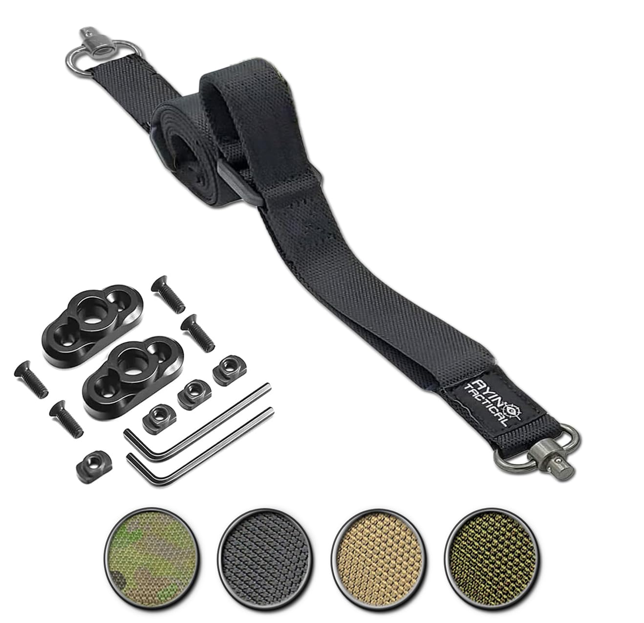 Two Point Sling with Push Attachment, Quick Thumb Loop Adjustment, and Sling Swivels - Color Options Available | AYIN (Black)