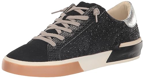 Dolce Vita Women's Zina Crystal Sneaker, Black Suede, 8