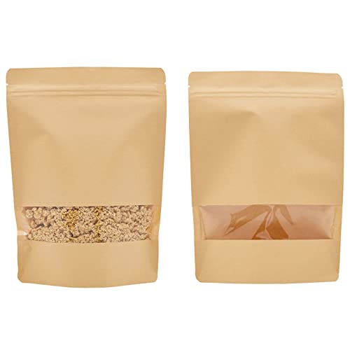 Kraft Stand Up Pouches, Clear Window Sealable Bags for Packaging (7x10 In, 120 Pack)