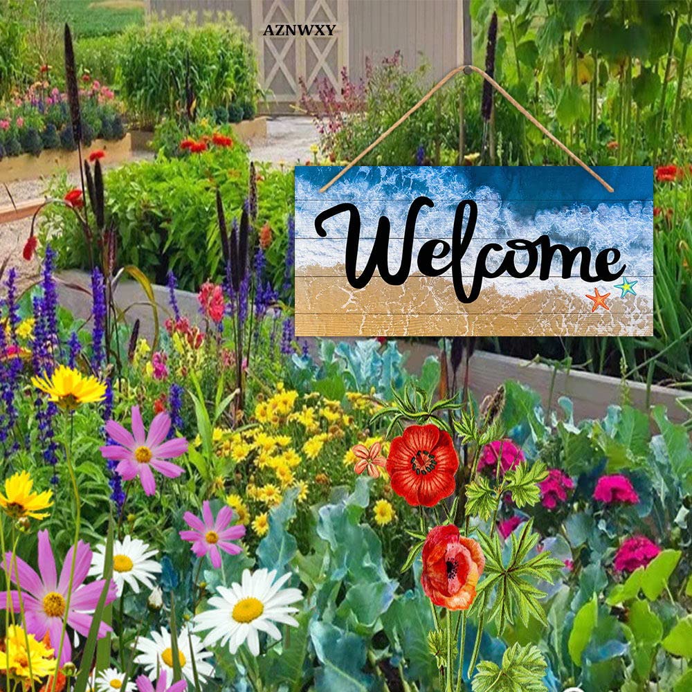 Welcome Hanging Wooden Sign - Welcome Wall Sign, Beaches and Starfish Door Sign, Ocean Theme Plaque Decoration