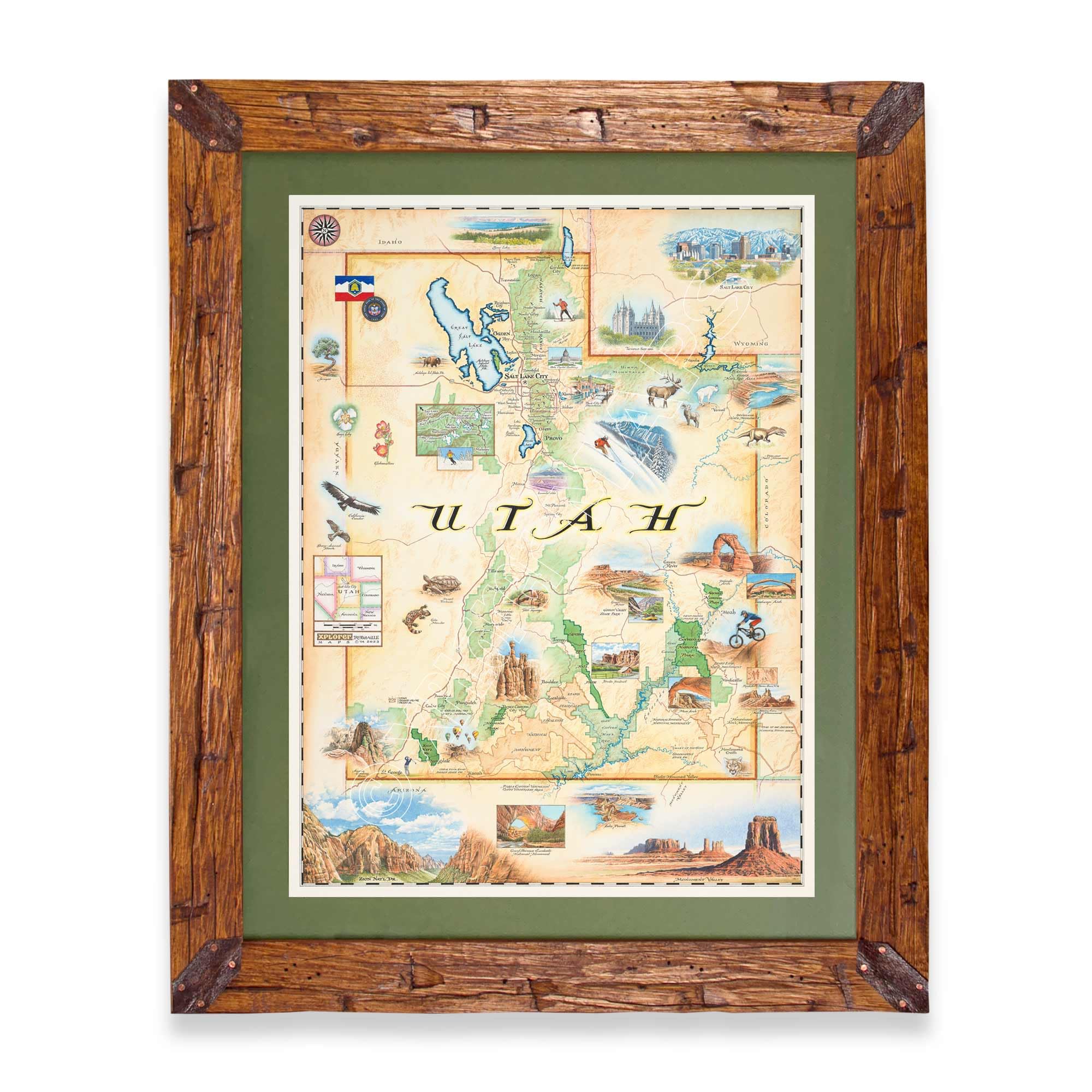 Xplorer Maps Utah State Hand-Drawn Map - Authentic 18x24 Vintage-Style Wall Art - Lithographic Print with Soy-Based Inks - Made in USA