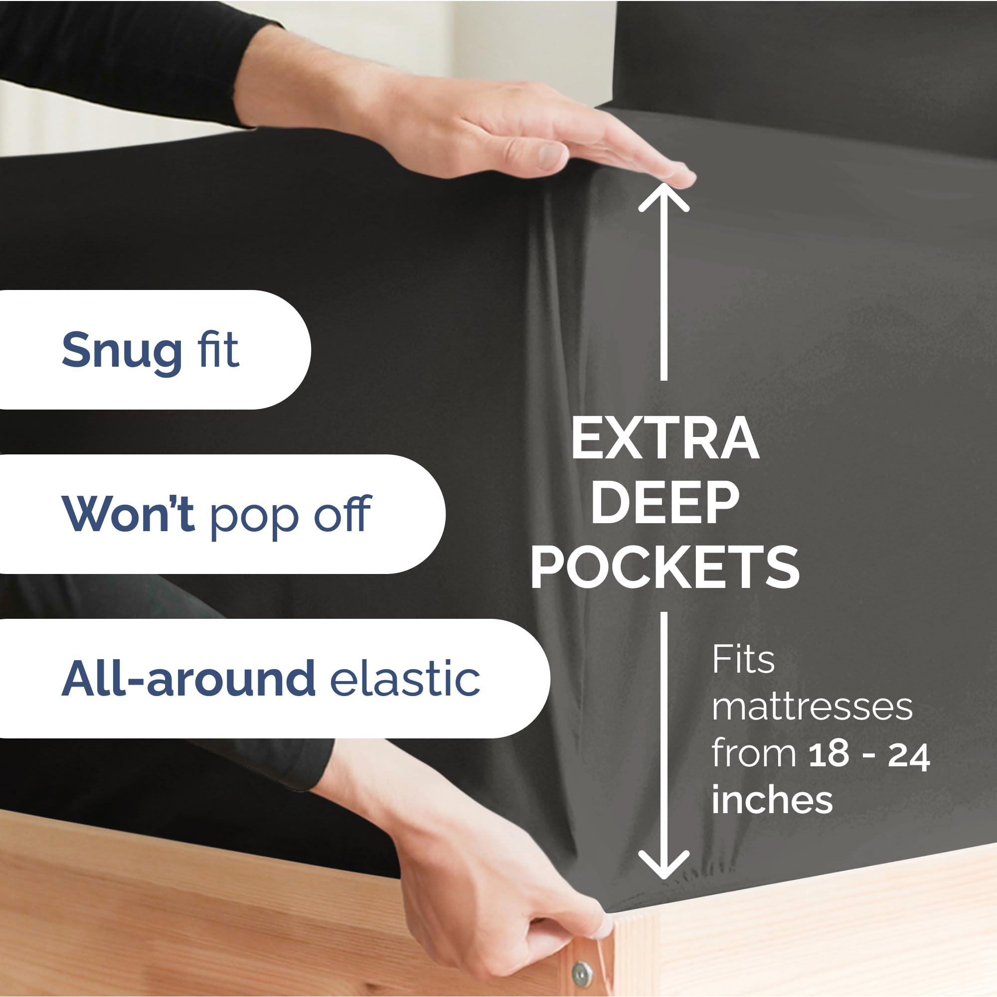 Extra Deep Full Fitted Sheet - Hotel Luxury Single Fitted Sheet Only - Easily Fits 18 inch to 24 inch Mattress - Ultra Soft, Wrinkle & Fade Free w/Extra Deep Pockets - Breathable & Comfy - Charcoal