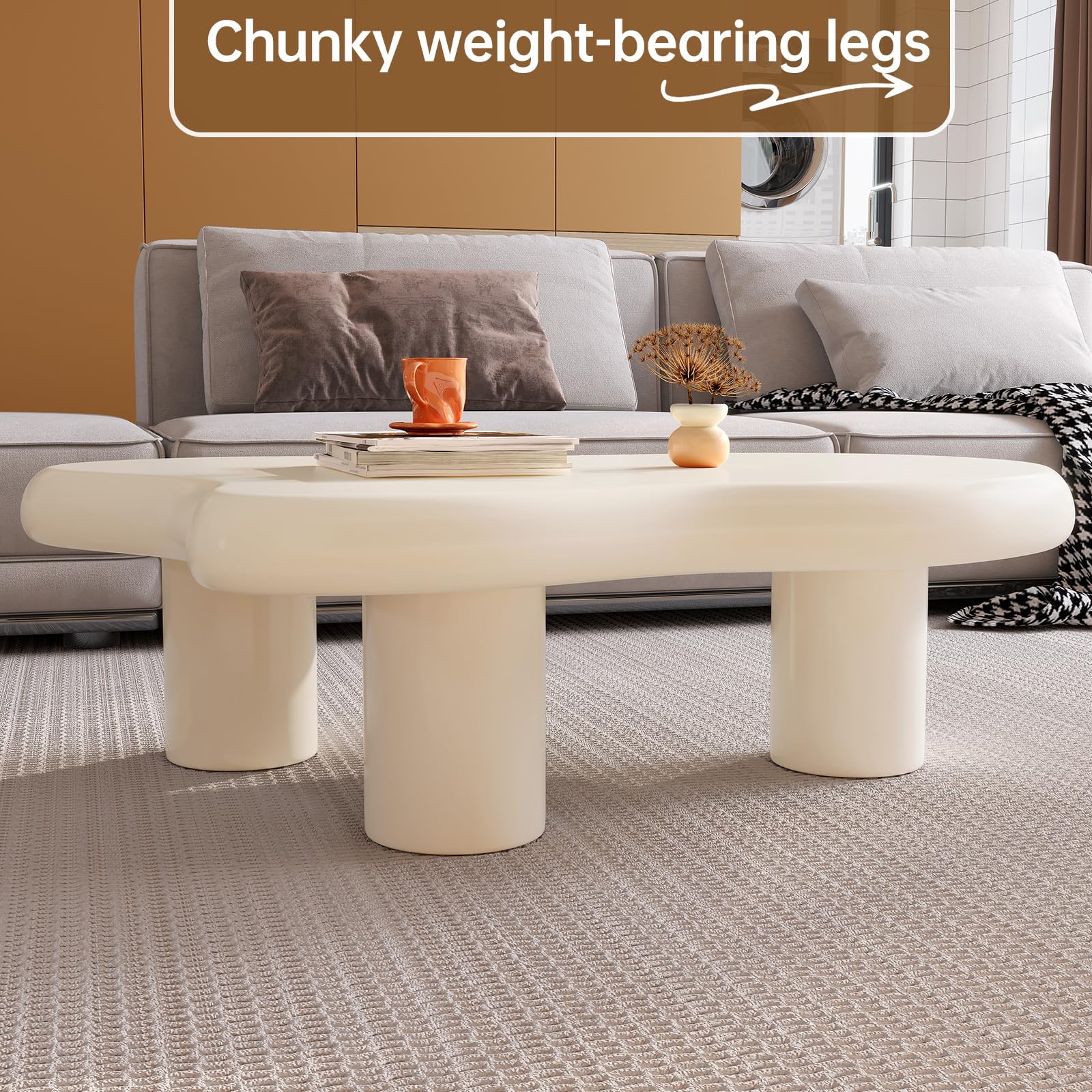 Guyii Cloud Coffee Table, Black Coffee Table for Living Room, Cartoon Irregular Indoor Tea Table, Modern End Table with 3 Legs (White, 41.02 Inch)