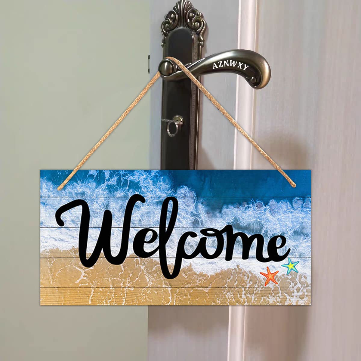 Welcome Hanging Wooden Sign - Welcome Wall Sign, Beaches and Starfish Door Sign, Ocean Theme Plaque Decoration