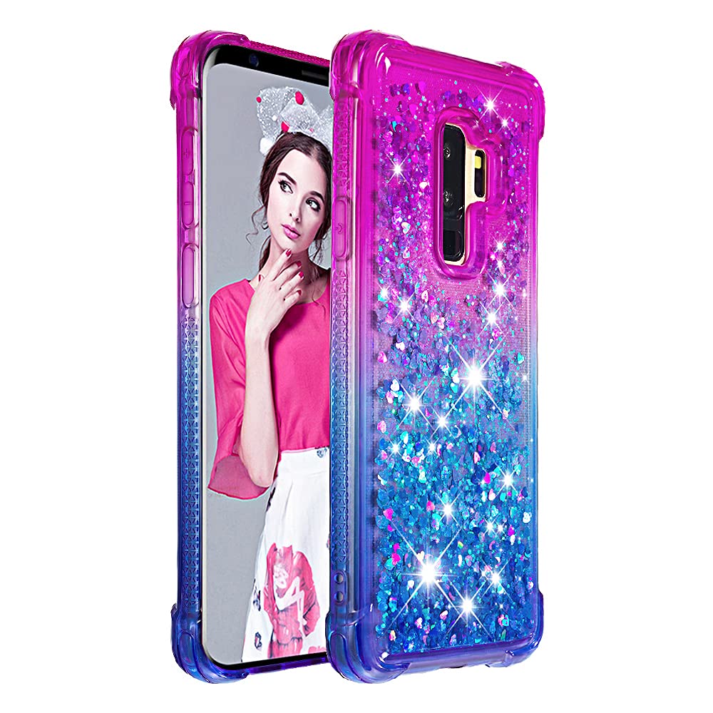 ONV Silicone Case Compatible with Samsung Galaxy S9 Plus - Shinny Color Phone Case Shock Absorb with Flow Sand Bumper Anti-Drop Soft Ultra Shell for Samsung Galaxy S9 Plus Cover TPU [JB] - P&Blue