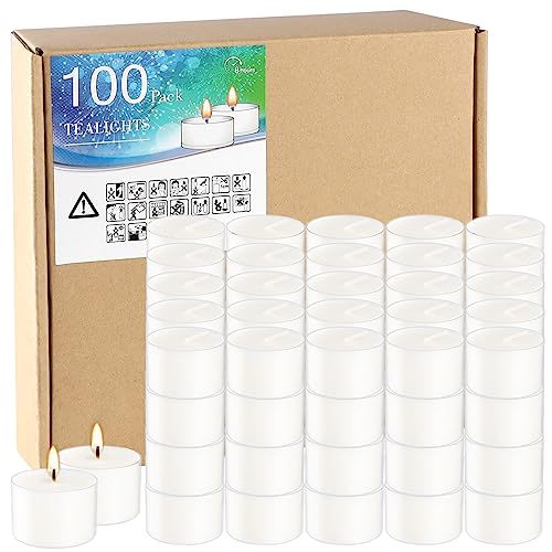 Tea Light Candles-Unscented White Smokeless Candles in Bulk -8 Hours Burn Time-for Weddings,Parties,Home,-100 Count