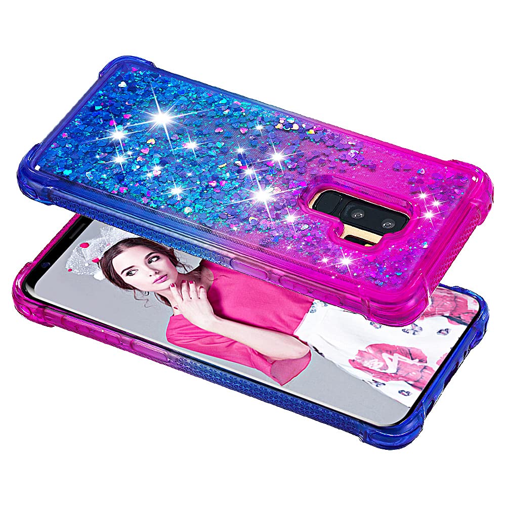 ONV Silicone Case Compatible with Samsung Galaxy S9 Plus - Shinny Color Phone Case Shock Absorb with Flow Sand Bumper Anti-Drop Soft Ultra Shell for Samsung Galaxy S9 Plus Cover TPU [JB] - P&Blue