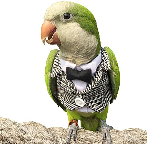 FORZENA Bird Clothes Birds Flight Suit,Tuxedo Business Suit for Parrots African Greys Parakeet Cockatiel Sun Conure Christmas Party Birthday Cosplay Photo Prop Small Animals Apparel (M,Grid Suit)