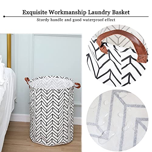 [2 Pack] Collapsible Laundry Basket, Large Round Waterproof Laundry Hamper, Foldable Storage Organizer with Leather Handles for Dirty Clothes (white)