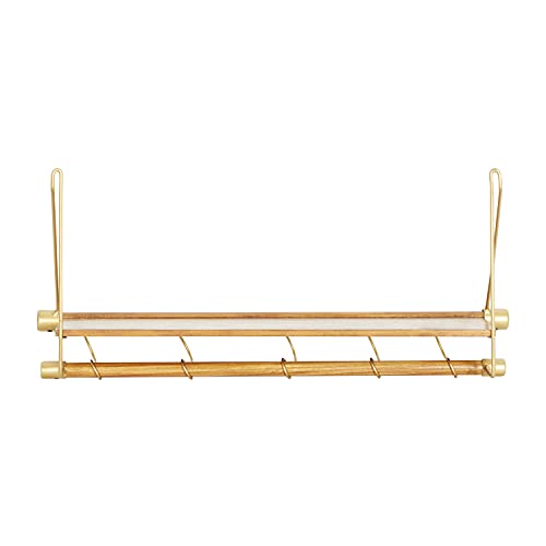 Deco 79 Wood 1 Shelf and 5 Hangers Wall Hook, 23" x 6" x 14", Gold