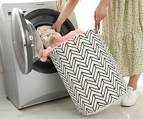 [2 Pack] Collapsible Laundry Basket, Large Round Waterproof Laundry Hamper, Foldable Storage Organizer with Leather Handles for Dirty Clothes (white)
