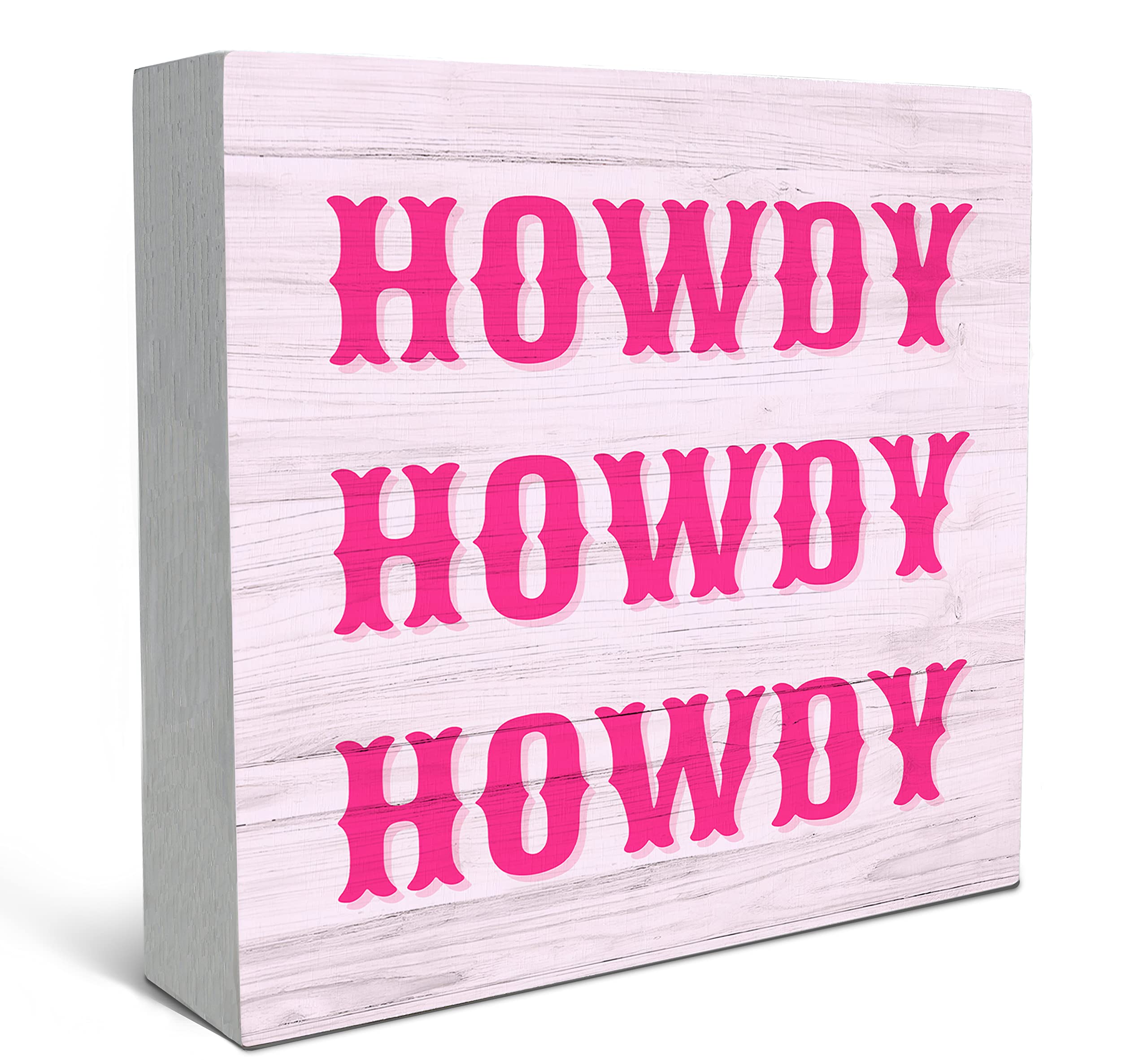 SRADMO Hot Pink Howdy Preppy Wood Box Sign Desk DecorïŒPink Preppy Cowgirl Wooden Block Box Sign Decoration For Western Home Office Dorm Wall Shelf Table Decor