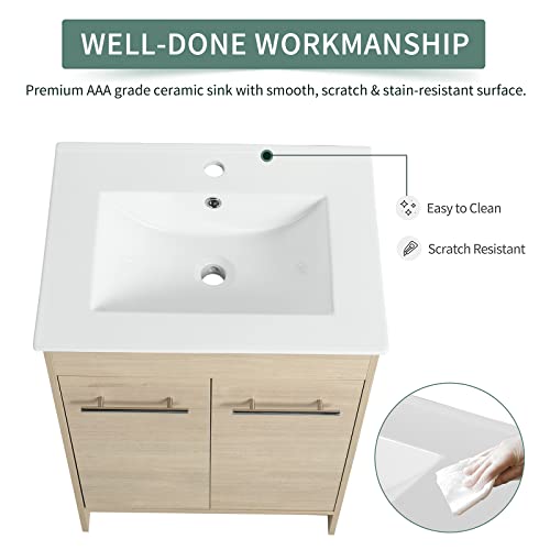 JIBIO 24" Bathroom Vanity Sink Free Standing Bathroom Storage Cabinet w/Ceramic Sinks with 2 Doors Adjustable Shelf Modern Cabinet Space Saver for Apartment Dorm Contemporary Bath