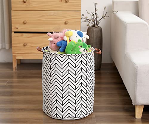 [2 Pack] Collapsible Laundry Basket, Large Round Waterproof Laundry Hamper, Foldable Storage Organizer with Leather Handles for Dirty Clothes (white)