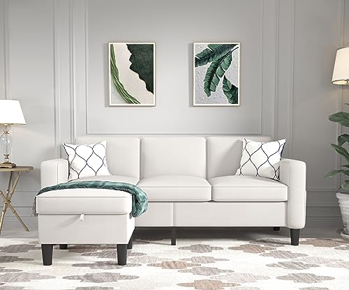 Sunrise Coast Sectional L Shaped Couches for Living Room 3 Seater Sofas with Movable Storage Ottoman, Beige