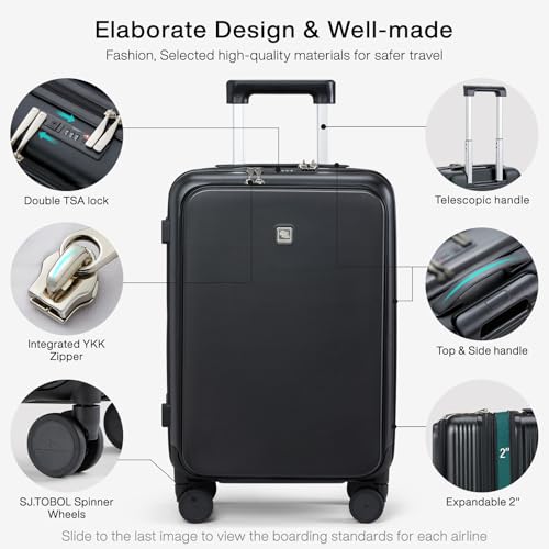 Hanke Grace Expandable Suitcases with Wheels Hardshell Carry On Luggage Airline Approved, 20 Inch Travel Suitcase Lightweight Tsa Luggage for Short Business Trips, Jet Black.