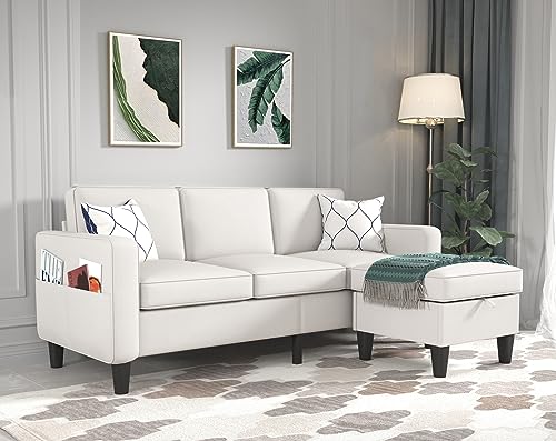 Sunrise Coast Sectional L Shaped Couches for Living Room 3 Seater Sofas with Movable Storage Ottoman, Beige