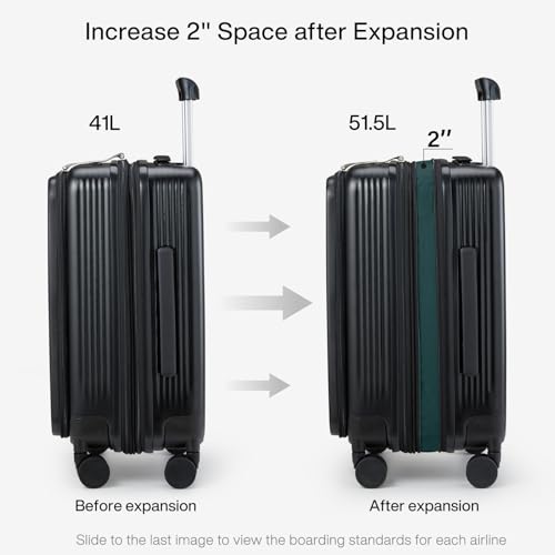 Hanke Grace Expandable Suitcases with Wheels Hardshell Carry On Luggage Airline Approved, 20 Inch Travel Suitcase Lightweight Tsa Luggage for Short Business Trips, Jet Black.