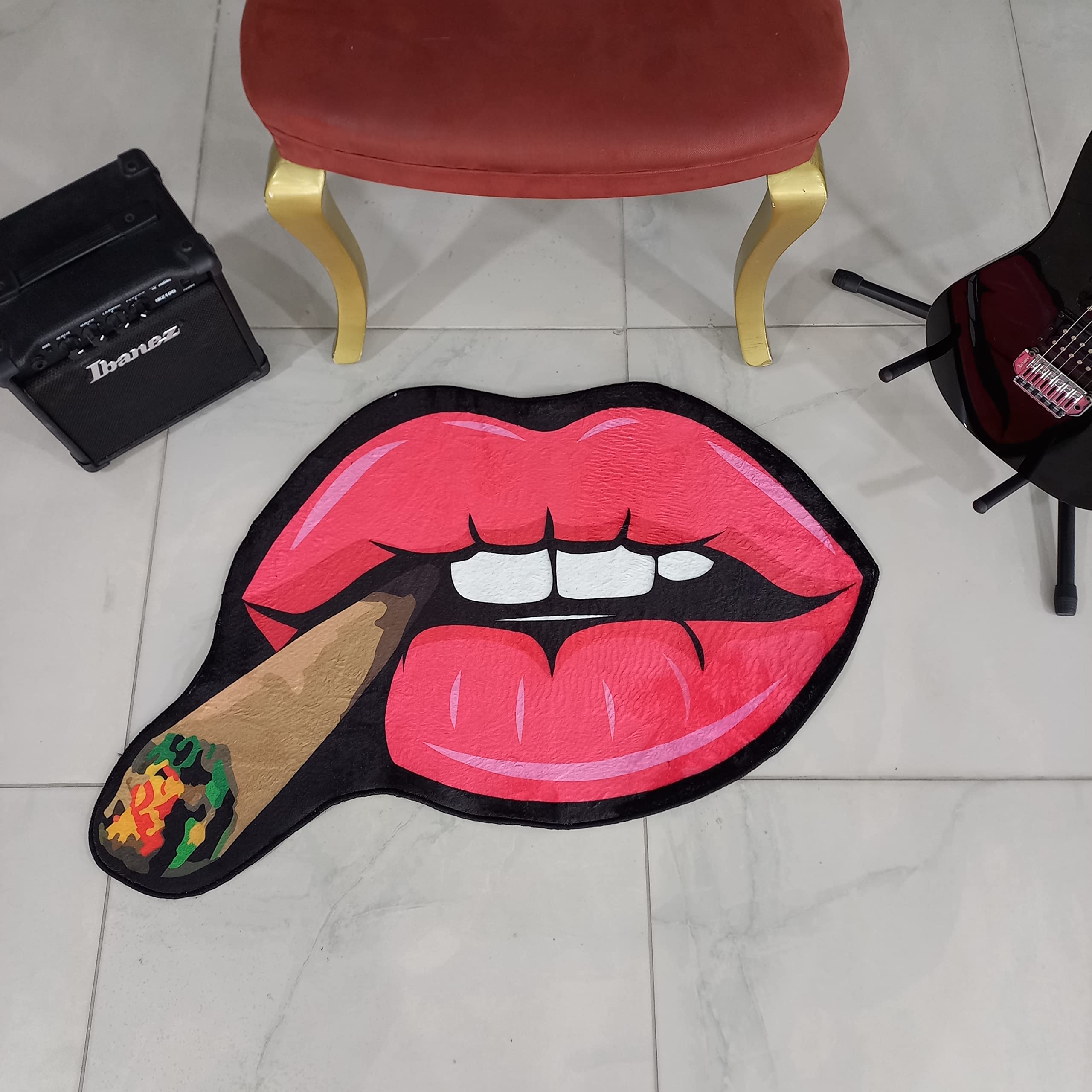 Rugendary Smoking Marijuana Hypebeast Rug Decor Funny Cool Lip Rug Lip Shaped Carpet Weed Rug Black Non Slip Thick and Soft Carpet (2x3 ft.)